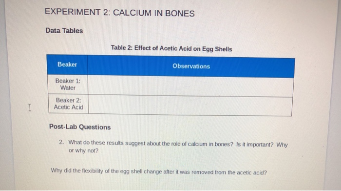 Solved EXPERIMENT 2: CALCIUM IN BONES Data Tables Table 2: | Chegg.com