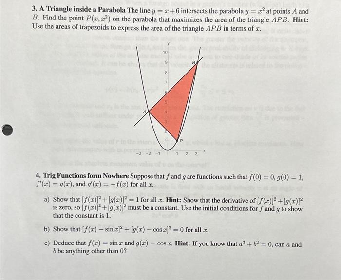 Solved 3. A Triangle inside a Parabola The line y=x+6 | Chegg.com