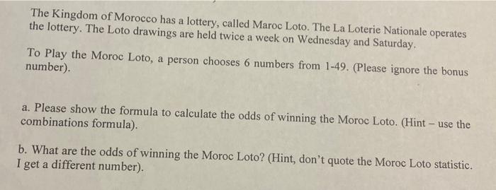 Solved The Kingdom of Morocco has a lottery, called Maroc | Chegg.com