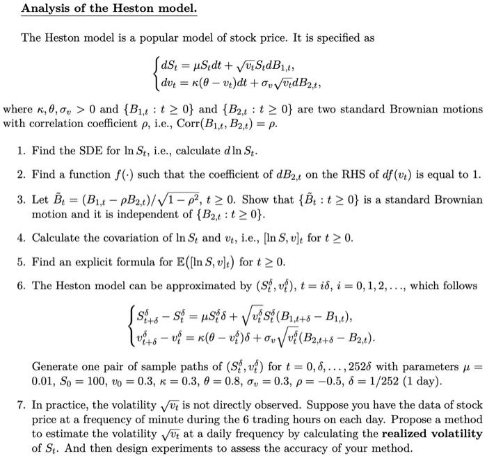 Solved The Heston model is a popular model of stock price. | Chegg.com