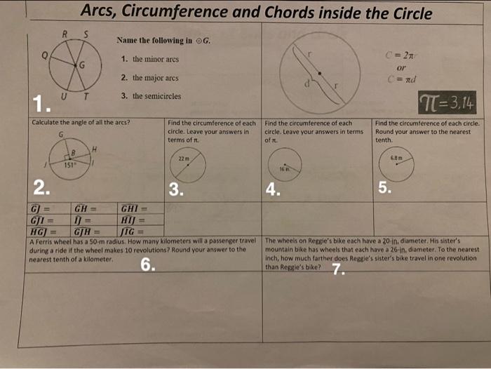 Solved Arcs, Circumference and Chords inside the Circle Name | Chegg.com