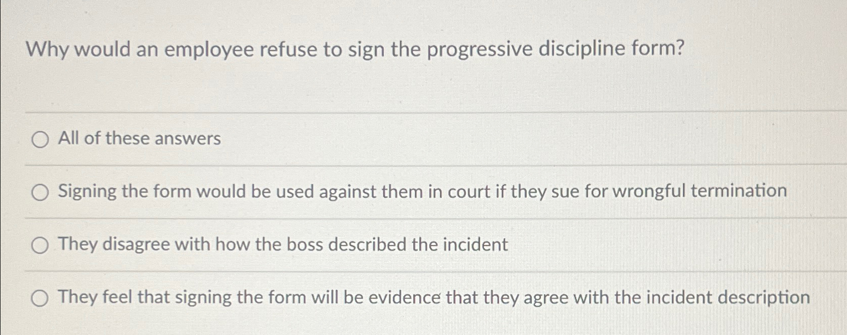 Solved Why would an employee refuse to sign the progressive | Chegg.com