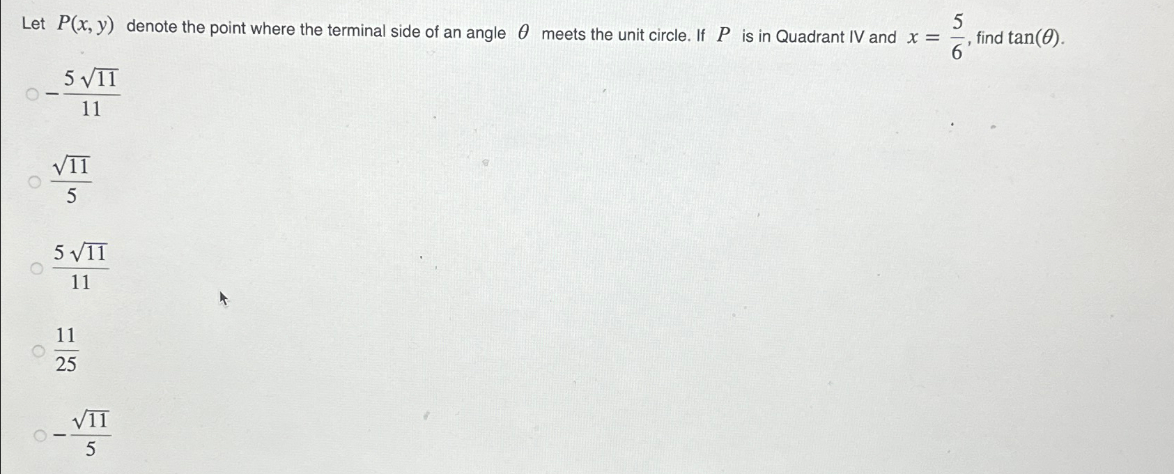 Solved Let P(x,y) ﻿denote the point where the terminal side | Chegg.com