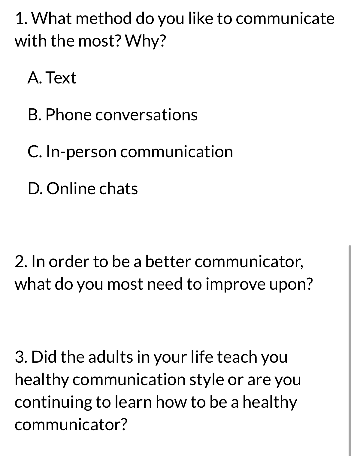 Solved What method do you like to communicate with the most? | Chegg.com