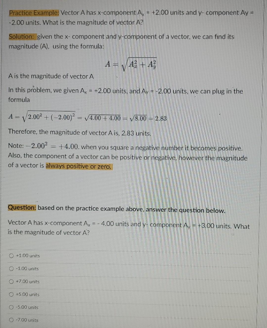 Solved Practice Example: Vector A has x-component Ax=+2.00 | Chegg.com