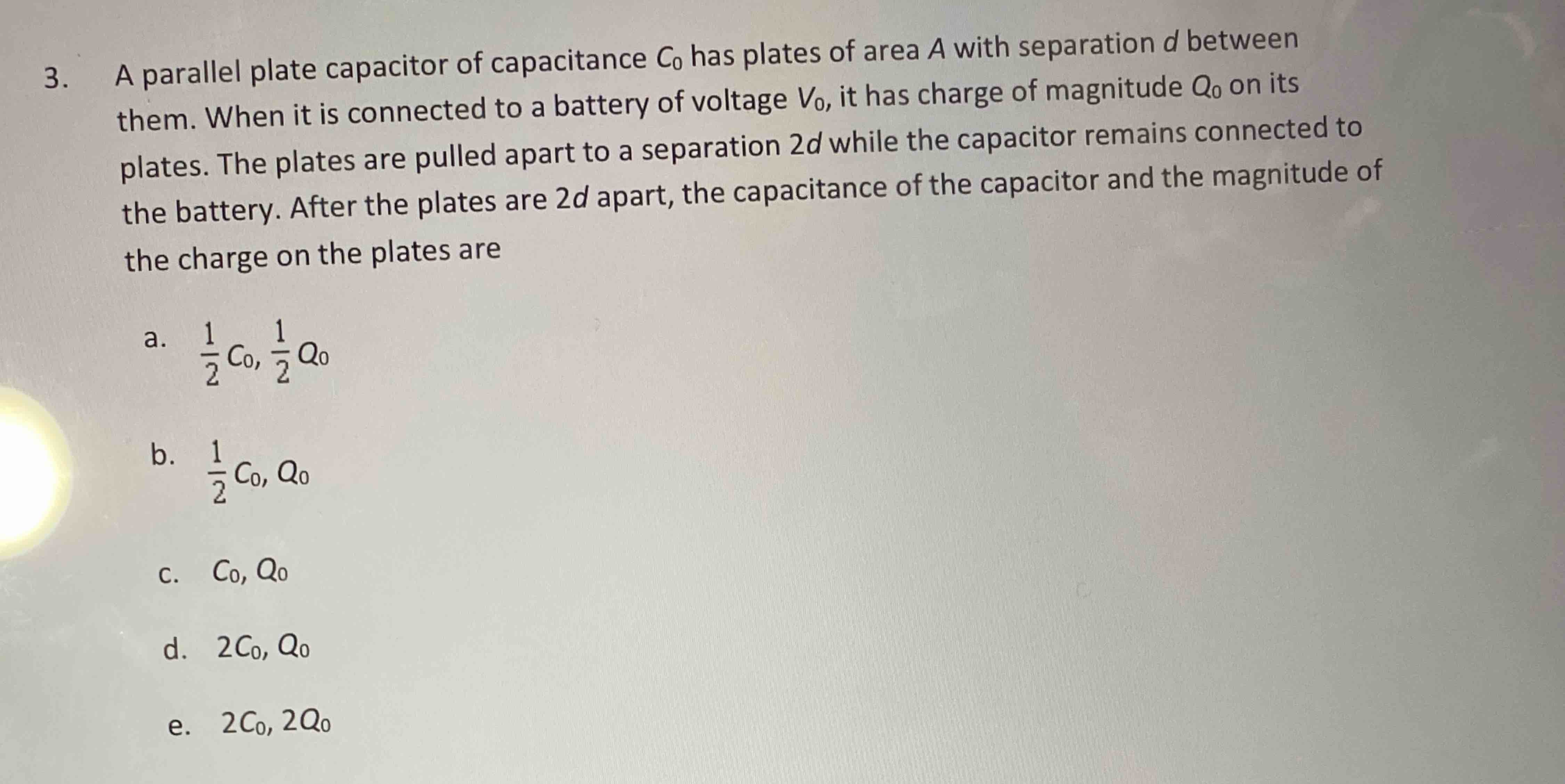 Solved A parallel plate capacitor of ﻿capacitance C0 ﻿has | Chegg.com