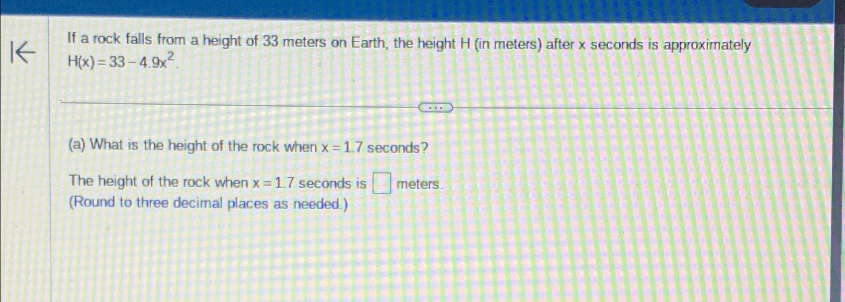 Solved If a rock falls from a height of 33 ﻿meters on Earth, | Chegg.com