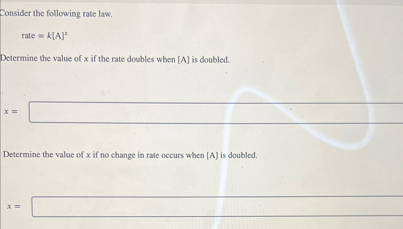 Solved Consider the following rate law. rate | Chegg.com Solved Consider the following rate law. rate | Chegg.com