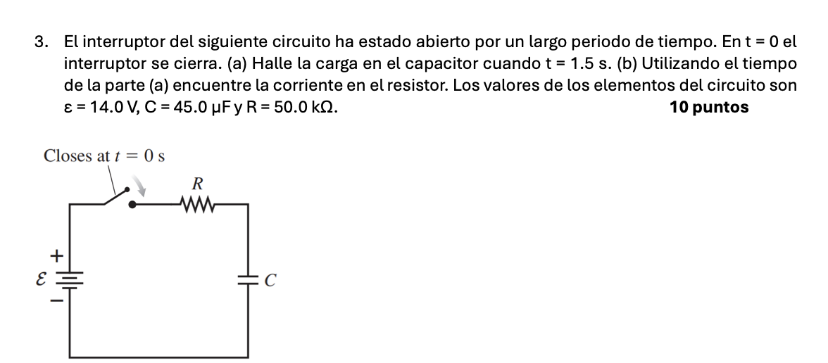 Solved El interruptor del siguiente circuito ha estado | Chegg.com