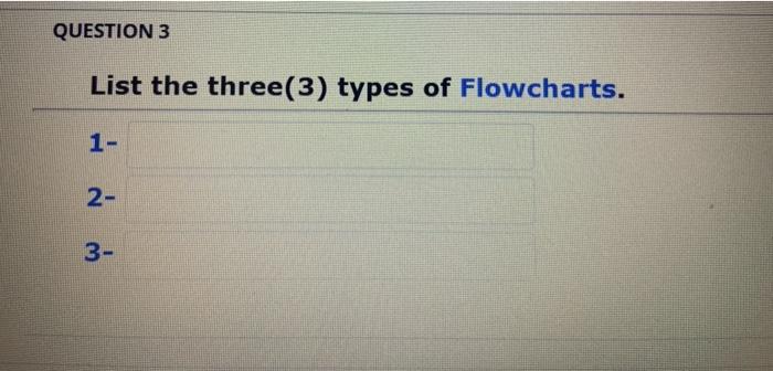 Solved QUESTION 3 List the three(3) types of Flowcharts. - | Chegg.com