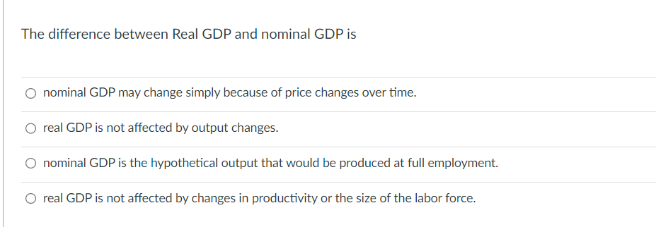 Solved The difference between Real GDP and nominal GDP | Chegg.com