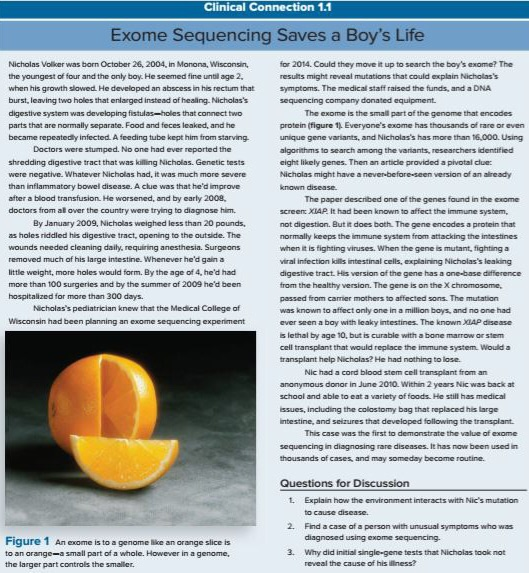 Clinical Connection 11 Exome Sequencing Saves a Boy's | Chegg.com