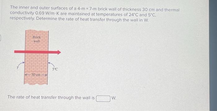 Solved The inner and outer surfaces of a 4-m x 7-m brick | Chegg.com