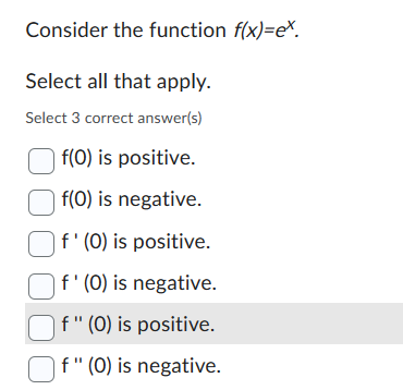 Solved Consider the function f(x)=ex.Select all that | Chegg.com