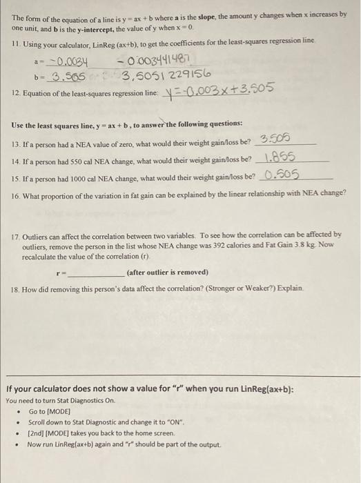 Solved The form of the equation of a line is y=ax+b where a | Chegg.com