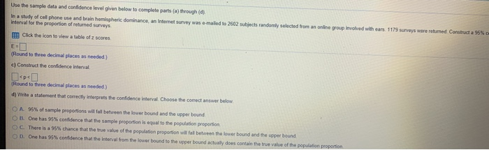 Solved Use the sample data and confidence level given below | Chegg.com