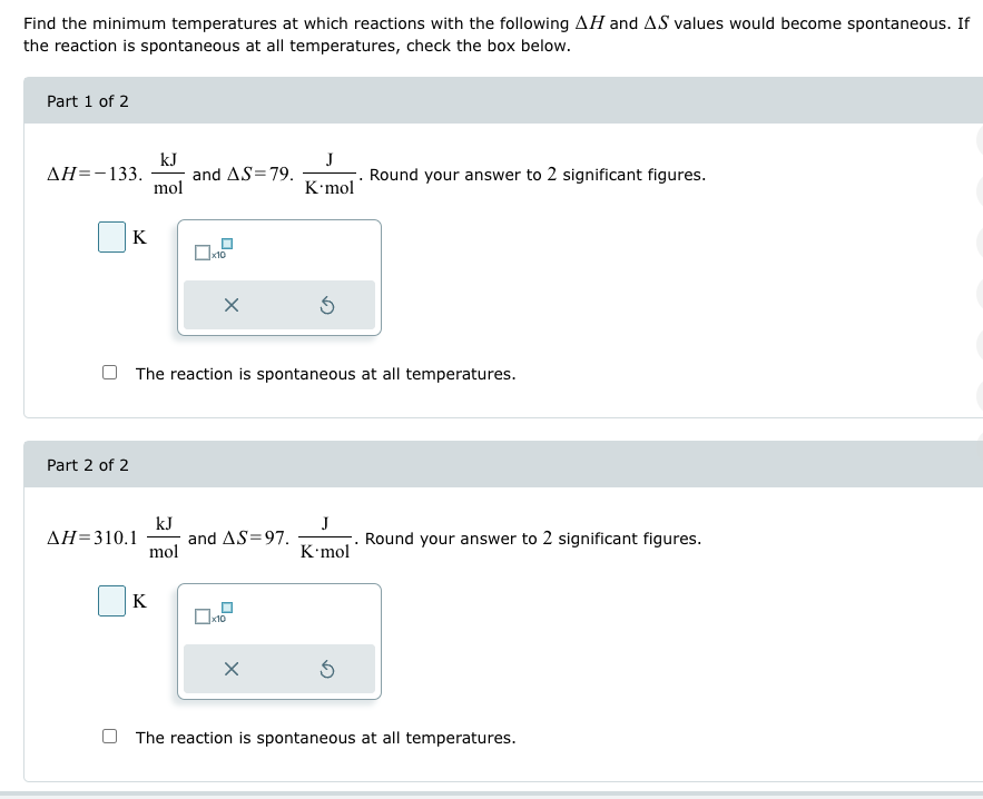 Solved Find the minimum temperatures at which reactions with | Chegg.com