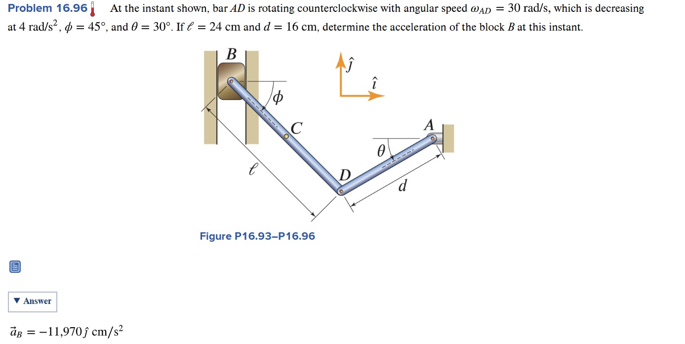 Solved Problem 16.96 ﻿At the instant shown, bar AD ﻿is | Chegg.com
