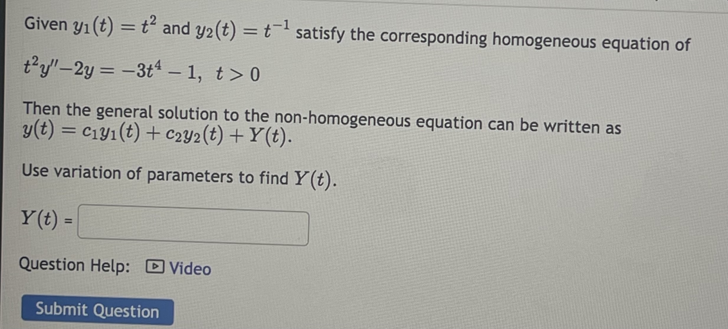 Solved Given y1(t)=t2 ﻿and y2(t)=t-1 ﻿satisfy the | Chegg.com