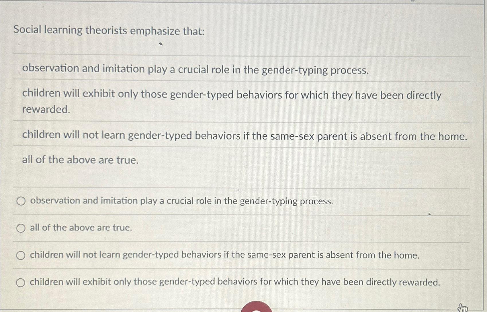 Solved Social learning theorists emphasize that:observation | Chegg.com
