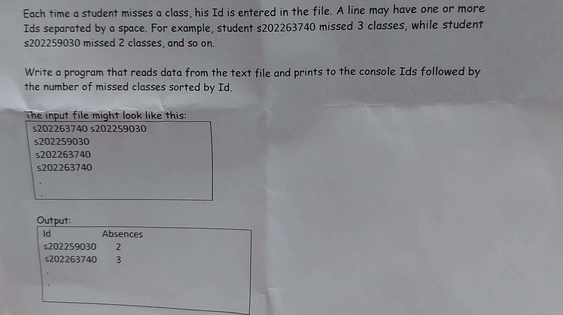 Solved Each time a student misses a class, his Id is entered | Chegg.com