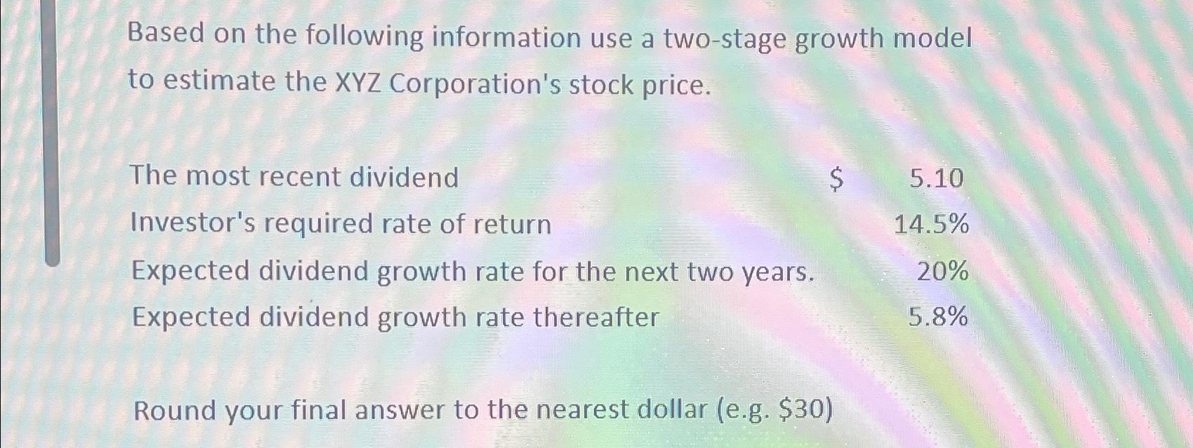 Solved Based on the following information use a two-stage | Chegg.com