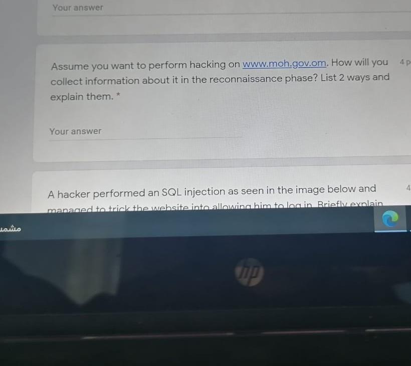 Solved Your answer 4р. Assume you want to perform hacking on | Chegg.com