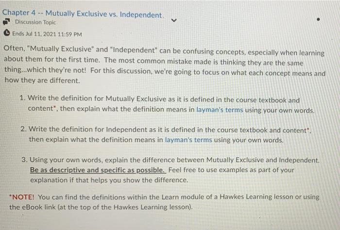 Solved Chapter 4 -- Mutually Exclusive vs. Independent | Chegg.com