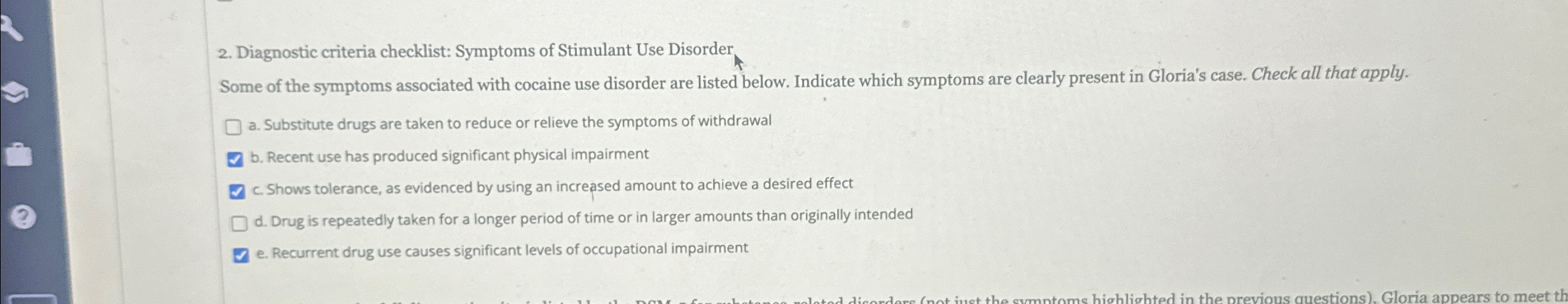 Solved Diagnostic criteria checklist: Symptoms of Stimulant | Chegg.com