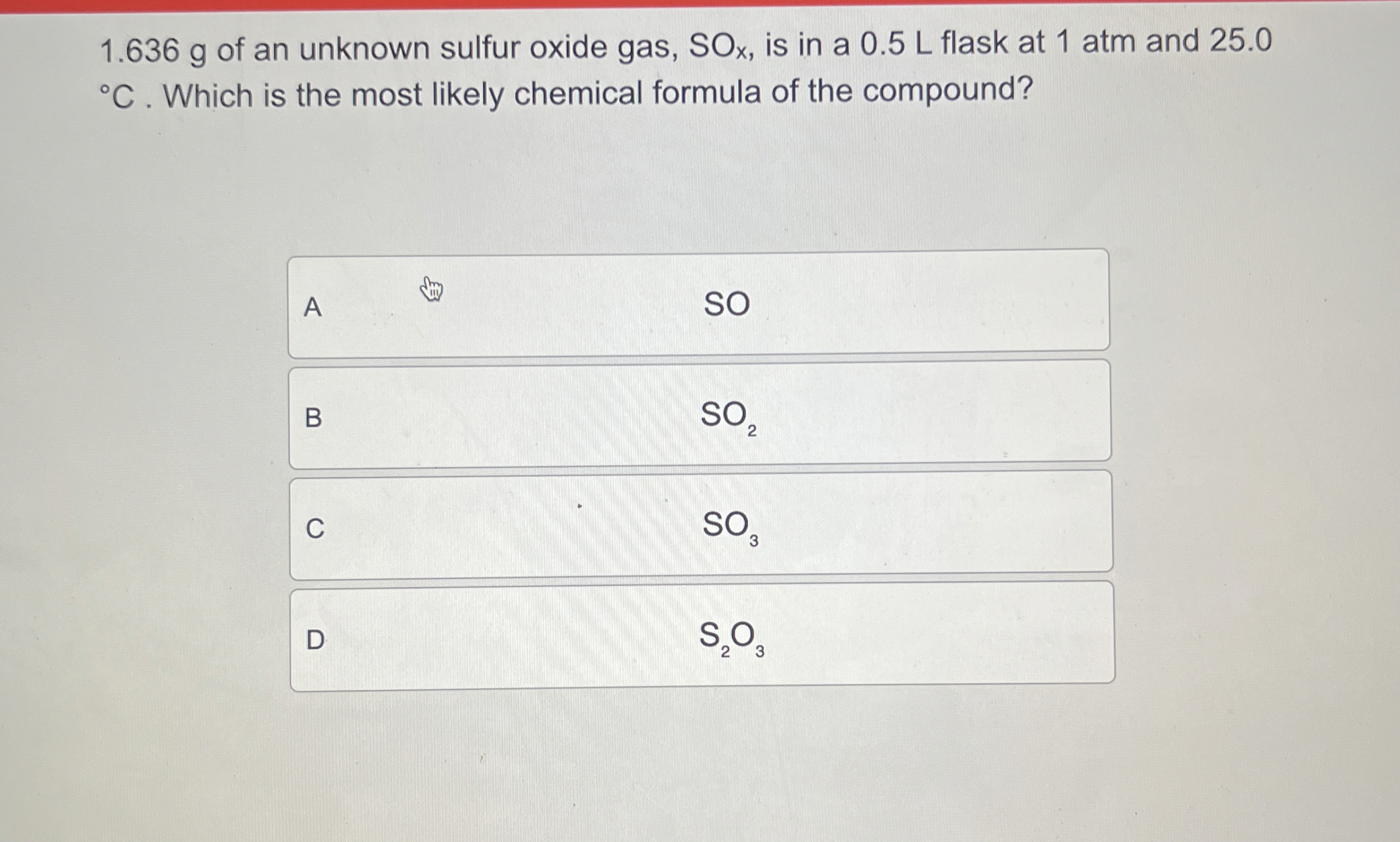 High Quality SOLUTION 1.636 ﻿g of an unknown sulfur oxide gas, SOx, ﻿is in | Chegg.com