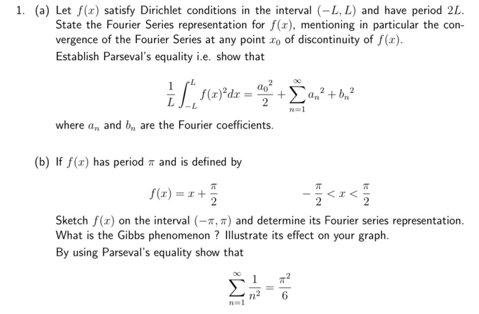 Solved 1. (a) Let f(c) satisfy Dirichlet conditions in the | Chegg.com