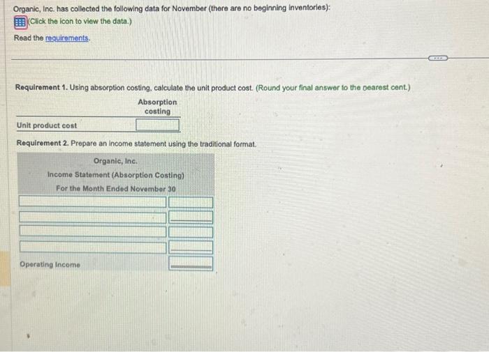 Solved Data table Requirements Costing) hber 30 1. | Chegg.com