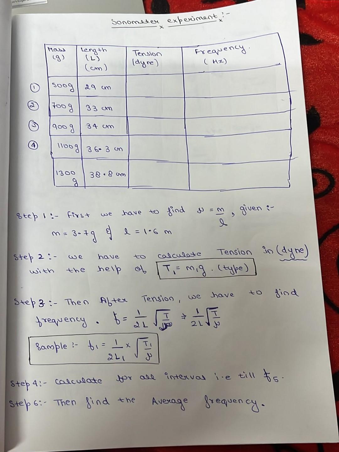 Solved Sonometer experiment - x Mass Frequency (१) length | Chegg.com