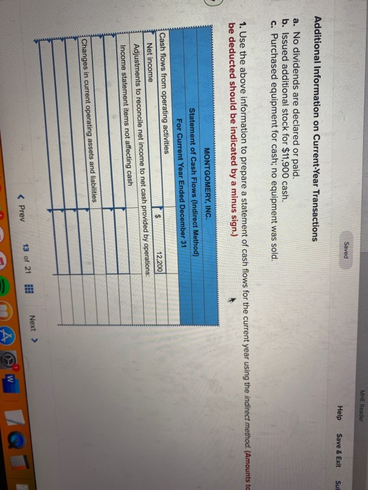 Solved MHE Reader Saved Help Save & Exit Assets Cash | Chegg.com