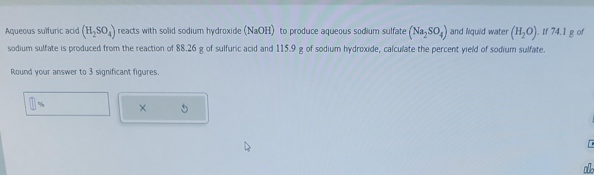 Solved Aqueous sulfuric acid (H2SO4) reacts with solid | Chegg.com