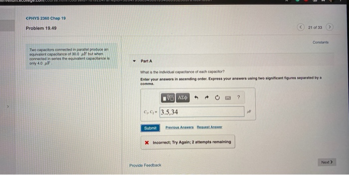 Solved Constants Two capacitors connected in parallel | Chegg.com