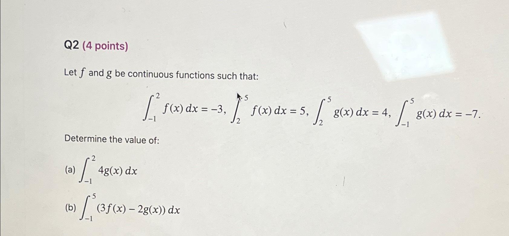 Solved Q2 (4 ﻿points)Let f ﻿and g ﻿be continuous functions | Chegg.com