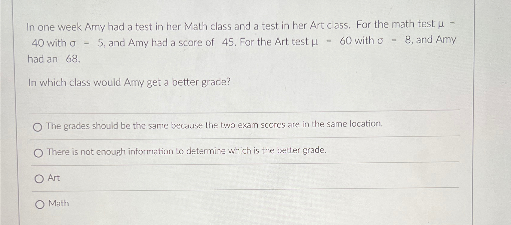 Solved In one week Amy had a test in her Math class and a | Chegg.com