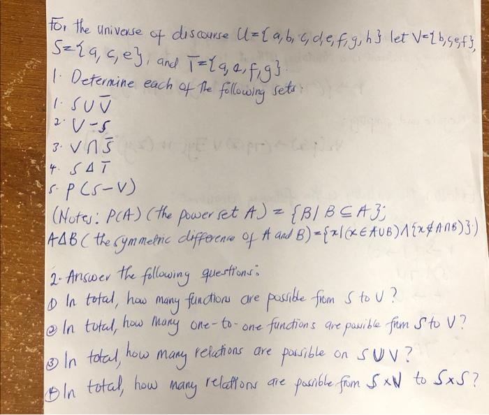 Solved For the universe of discourse U={a,b,c,d,e,f,g,h} let | Chegg.com