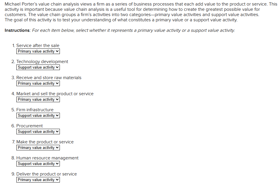 Solved Michael Porter's value chain analysis views a firm as | Chegg.com
