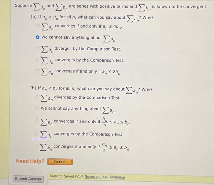 Solved Suppose ∑an and ∑bn are series with positive terms | Chegg.com