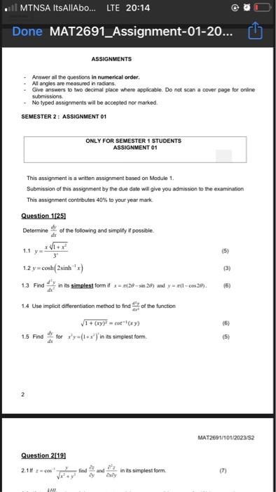 Solved MTNSA ItsAllAbo... LTE 20:14 Done | Chegg.com