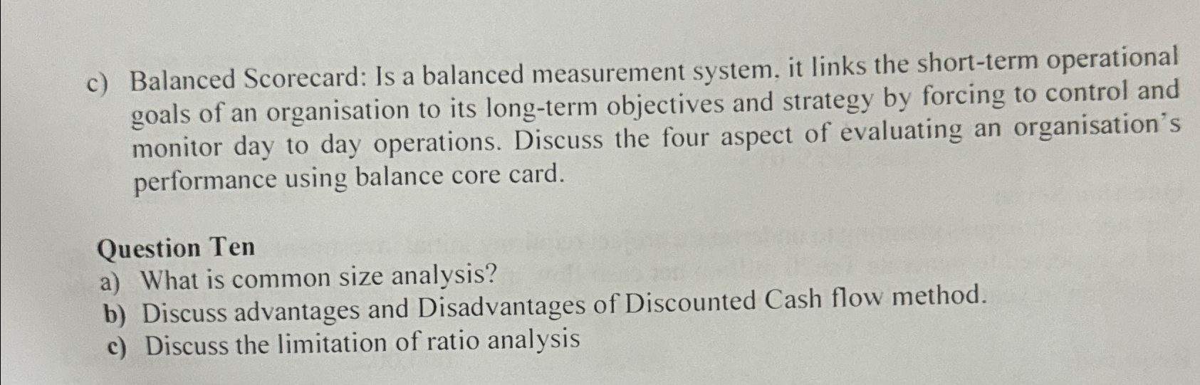 c) ﻿Balanced Scorecard: Is a balanced measurement | Chegg.com