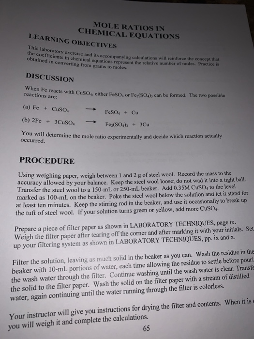 Solved OLE RATIOS IN CHEMICAL EQUAT DATA/CALCULATION SHEET | Chegg.com