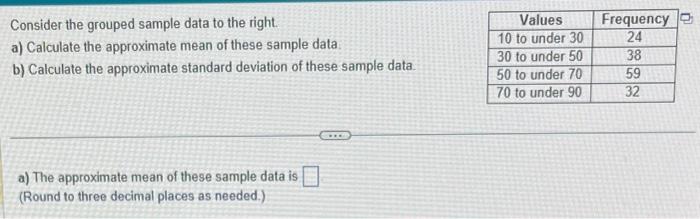 Solved Consider the grouped sample data to the right. a) | Chegg.com