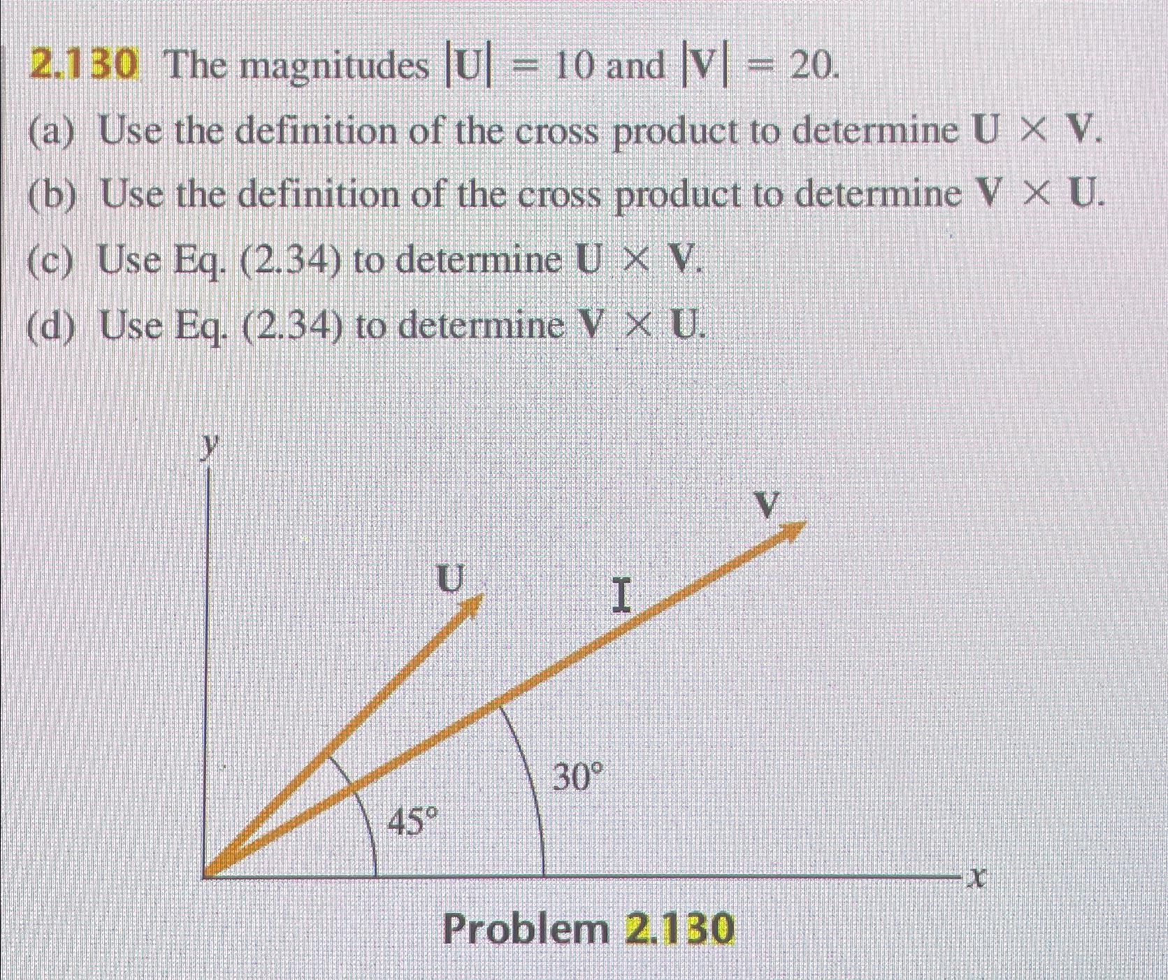 2.130 The magnitudes |U|=10 and |V|=20.\\n(a) Use the | Chegg.com