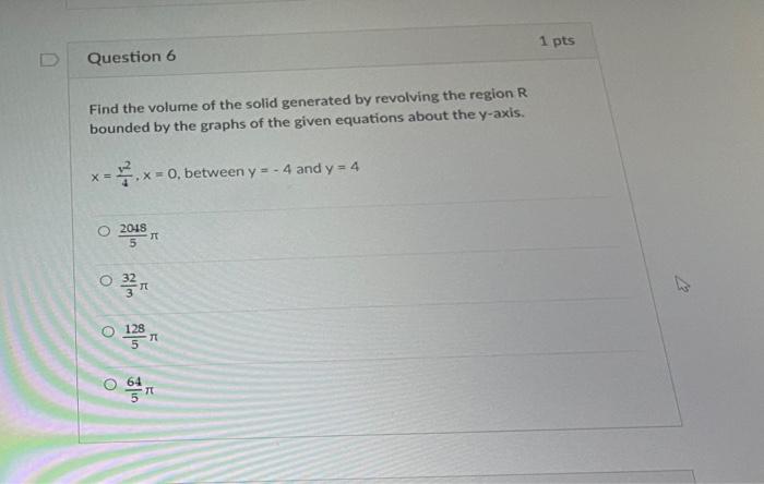 Solved Find the volume of the solid generated when the | Chegg.com