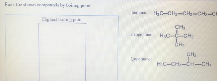 Solved Rank the shown compounds by boiling point. pentane: | Chegg.com