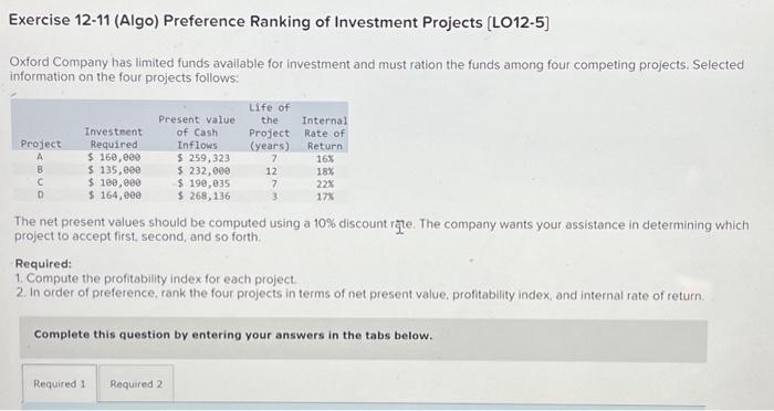 Solved Exercise 12-11 (Algo) Preference Ranking of | Chegg.com