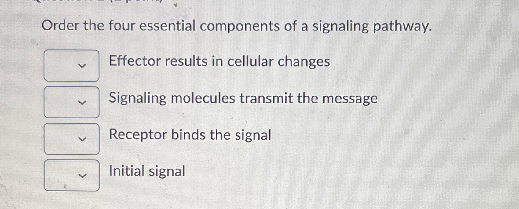 Solved Order the four essential components of a signaling | Chegg.com